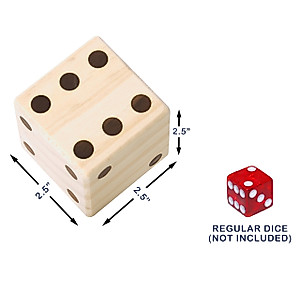 Large Wooden Yard Dice Set of 6 with Two Games and Cardboard Bucket