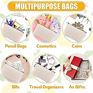 10 Pack Blank DIY Craft Bag Canvas Pen Pencil Case- Cotton Canvas for School Supplies Invoice Bill Bag Makeup Bag Cosmetic Bag Multipurpose Travel Toiletry Pouch with Black Zipper 7.9 x 4.7 inches