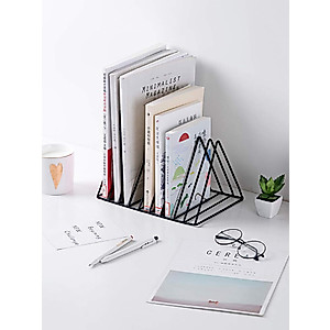 PENNGKE 2 Pcs Magazine Holder,Newspapers Holder,Letters Storage,Desktop File Sorter Organizer Triangle Bookshelf Decor Home Office,Black