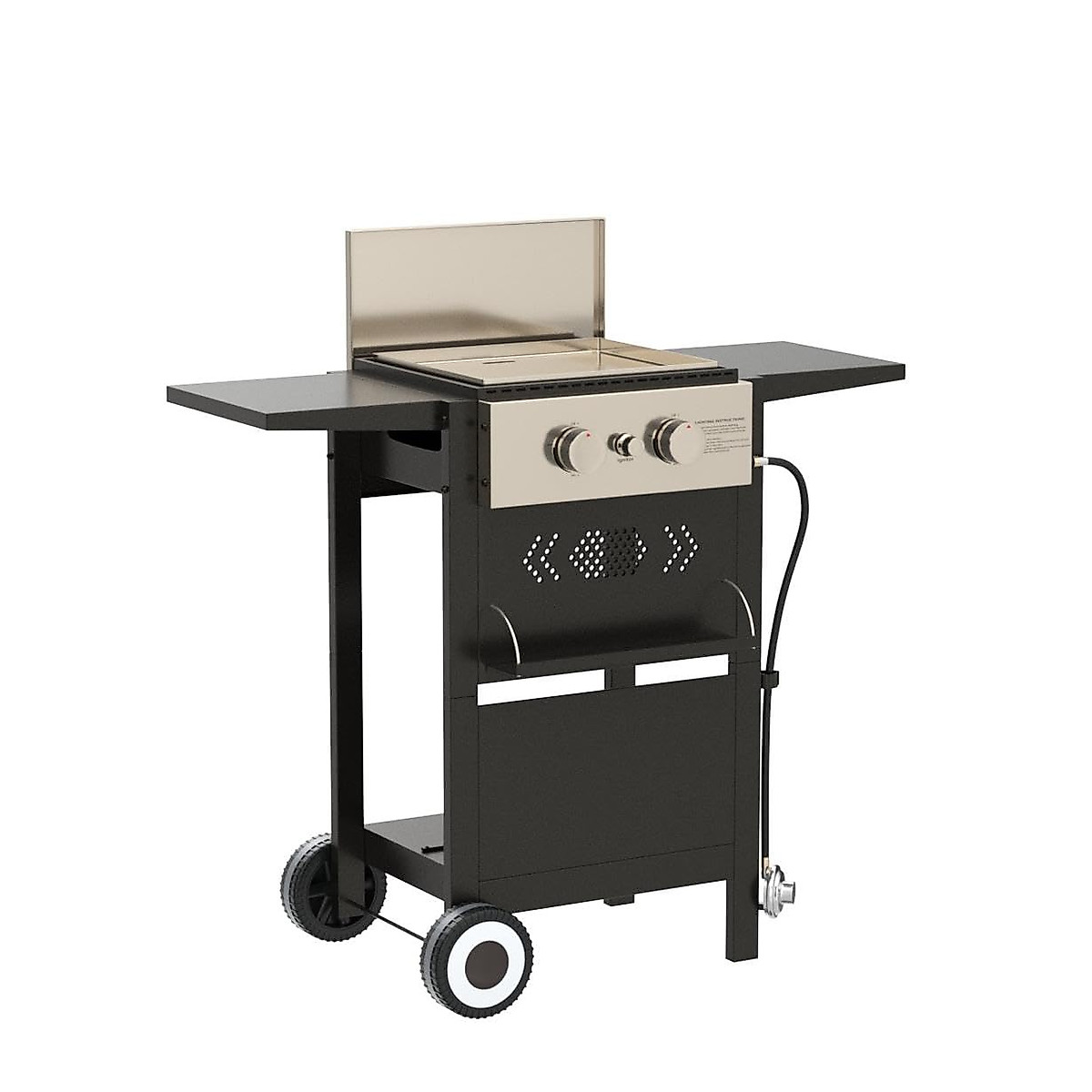 MFSTUDIO 2-Burner Propane Gas BBQ Grill with Cast Iron Griddle Pan, 20,000 BTU Output Small Barbecue Grill for Outdoor, Patio, Backyard and Balcony