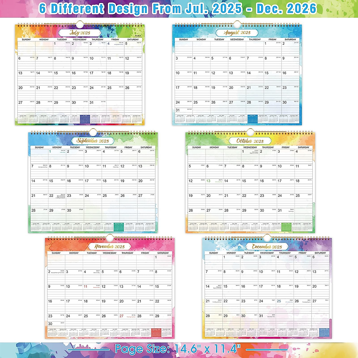 2023-2024 Wall Calendar - Jul.2023 - Dec.2024, 18 Months Wall Calendar 2023-2024, Monthly Calendar with Julian Date, 15 x 11.5 in, Twin-Wire Binding, Great for Hanging on The Wall, Color Design