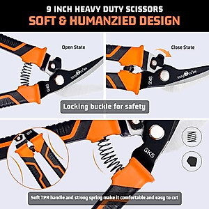 VANJOIN 9'' Scissors Heavy Duty, Carpet Cutter with SK-5 Steel Blade, Multipurpose Carpet Cutting Scissors, Scissors All Purpose for Carpet/Cardboard/Recycle