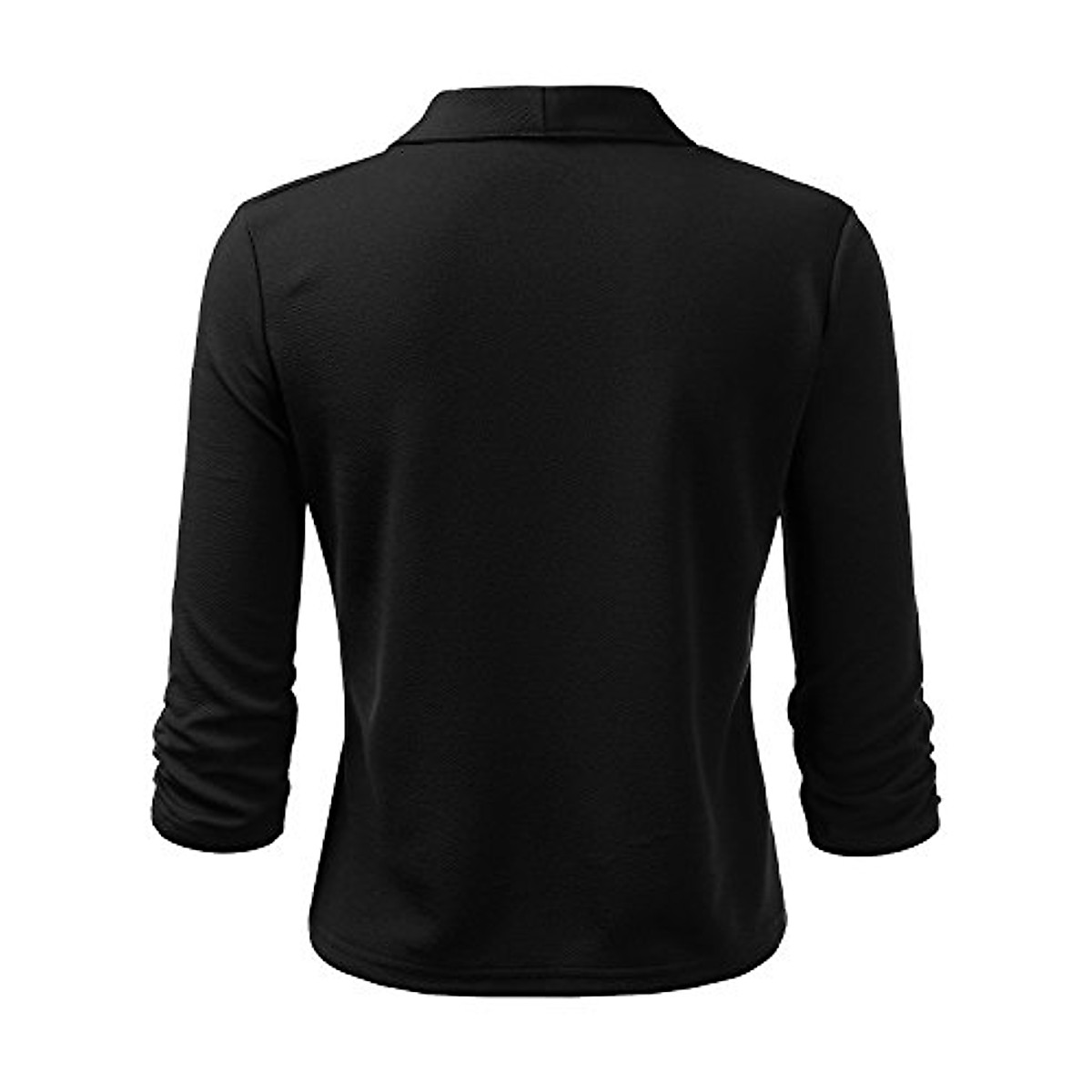 DOUBLJU Women's Casual Work Ruched 3/4 Sleeve Open Front Blazer Jacket with Plus Size Black