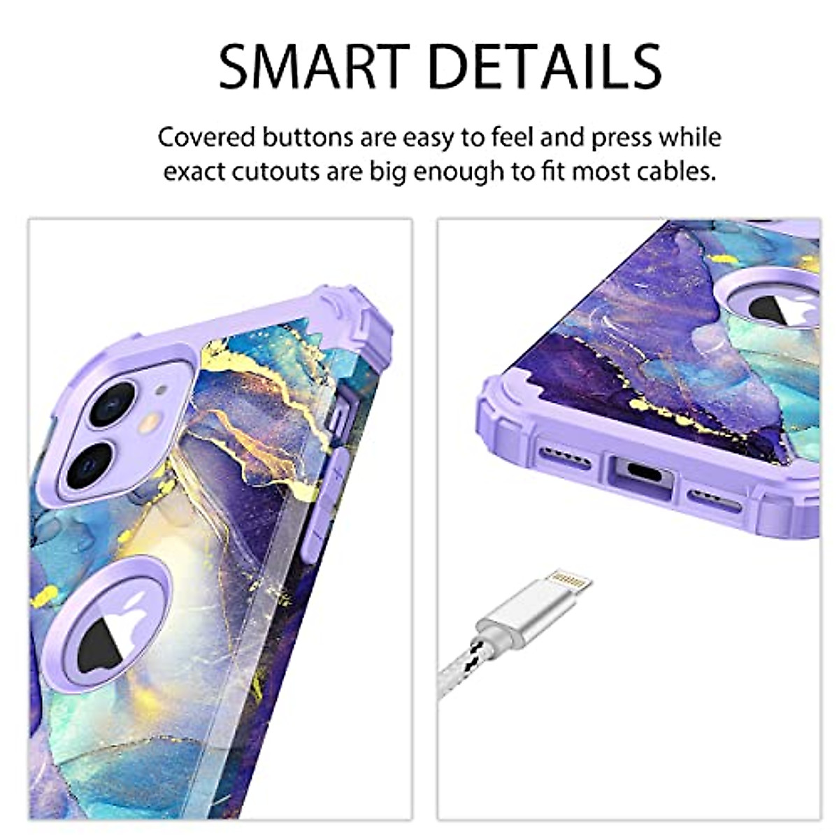 Rancase for iPhone 12 Case,iPhone 12 Pro Case,Three Layer Heavy Duty Shockproof Hard Plastic Bumper +Soft Silicone Rubber Case for iPhone 12/12 Pro,Purple