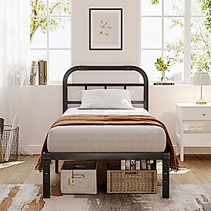 ZIYOO Twin XL Bed Frame with Headboard, 3000LBS Heavy Duty Platform Mattress Foundation/Box Spring Replacement, 14 Inch Height Metal Bed Frame