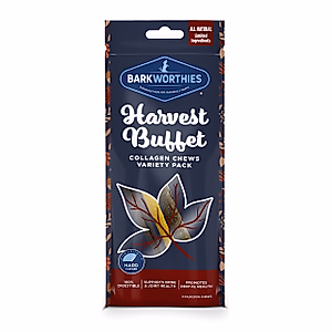 Barkworthies Harvest Buffet Collagen Sticks (6-Inch, 3-Count) - Great Tasting, Easily Digestible, Variety Pack, Dog Chew