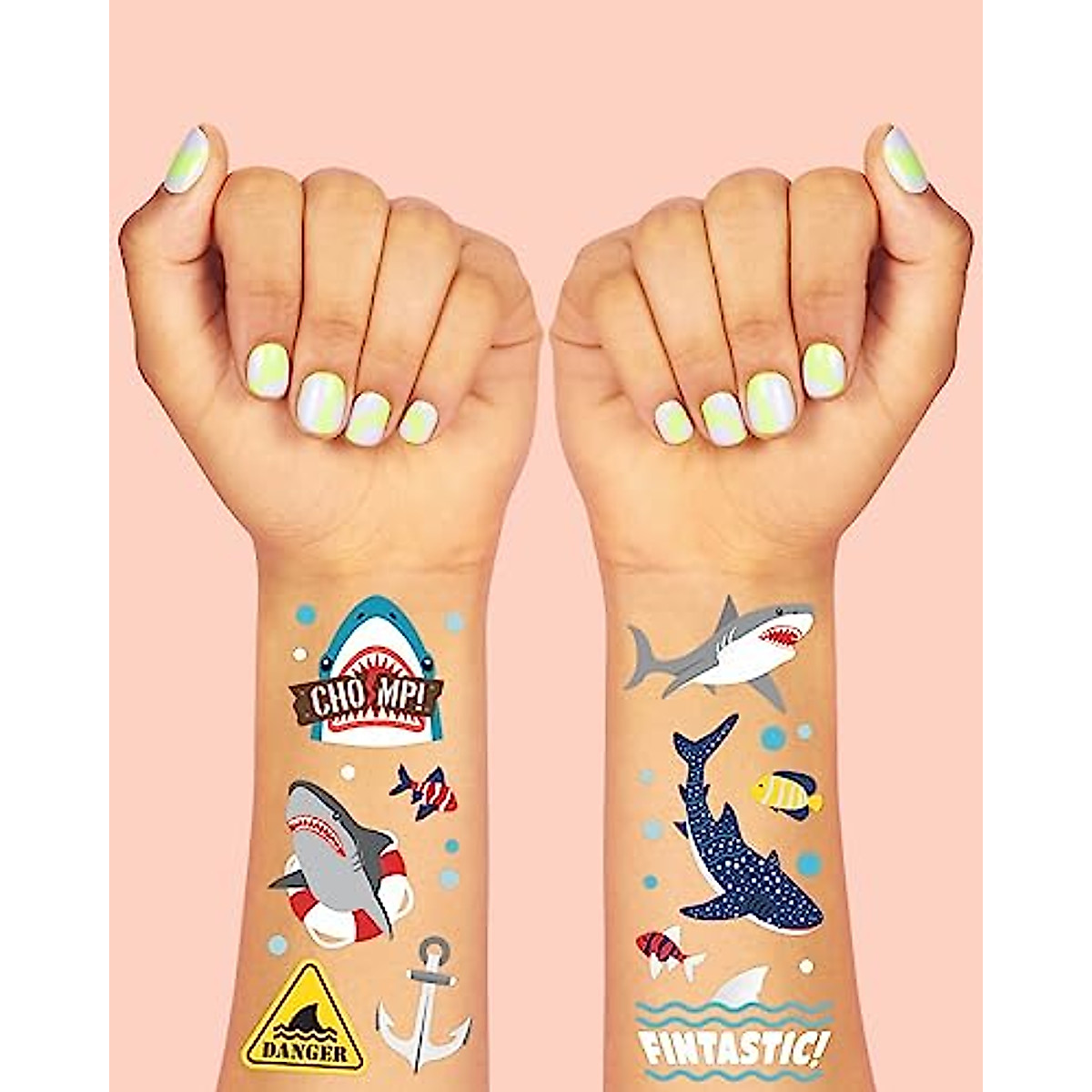 xo, Fetti Shark Temporary Tattoos - 38 Metallic Styles | Underwater Sea Creature, Ocean Animal Birthday Party Supplies, Summer, Totally Jawsome, Arts and Crafts