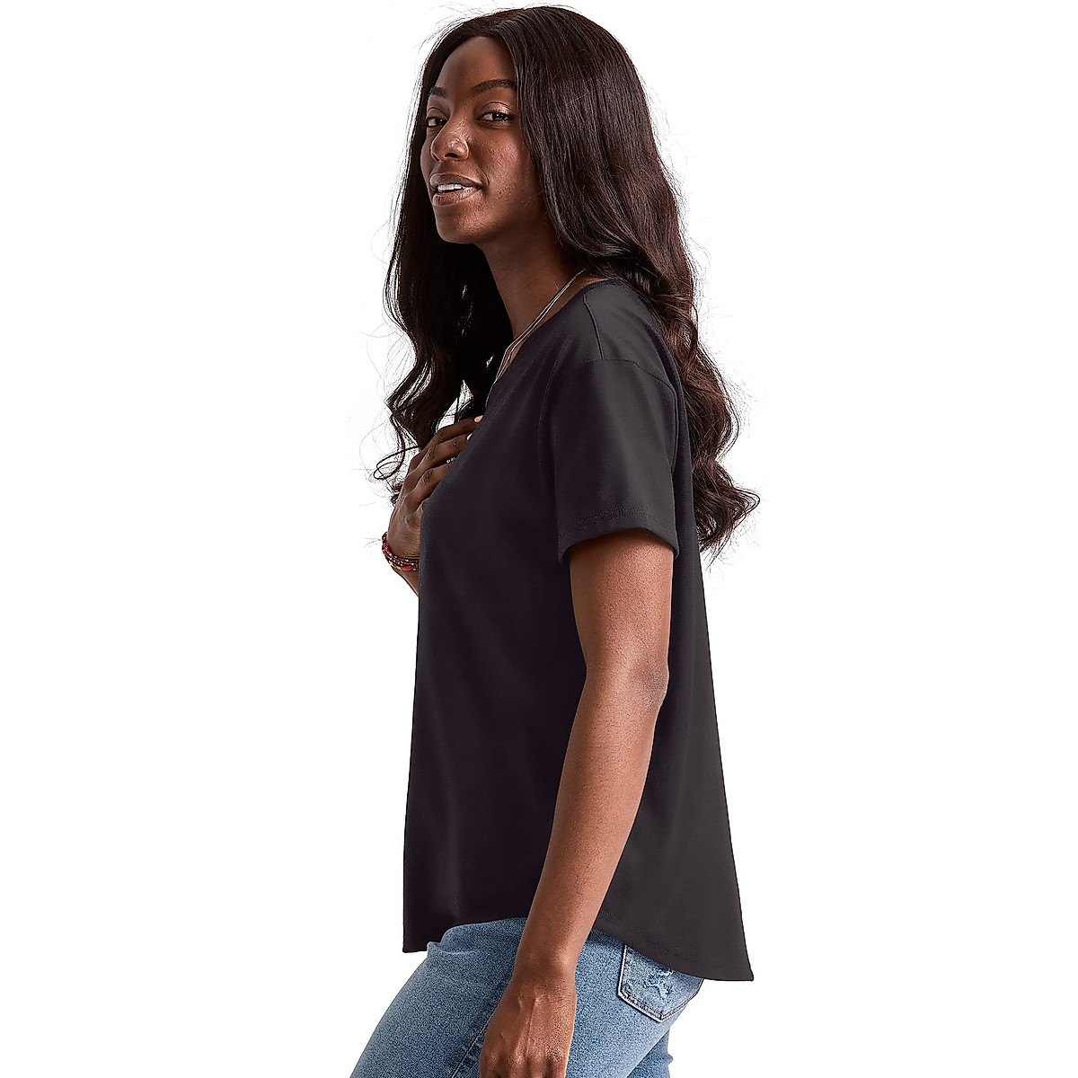 Hanes Comfortblend Standard Originals Oversized T-Shirt, Cotton Crewneck Tee for Women, Plus, Black, Medium