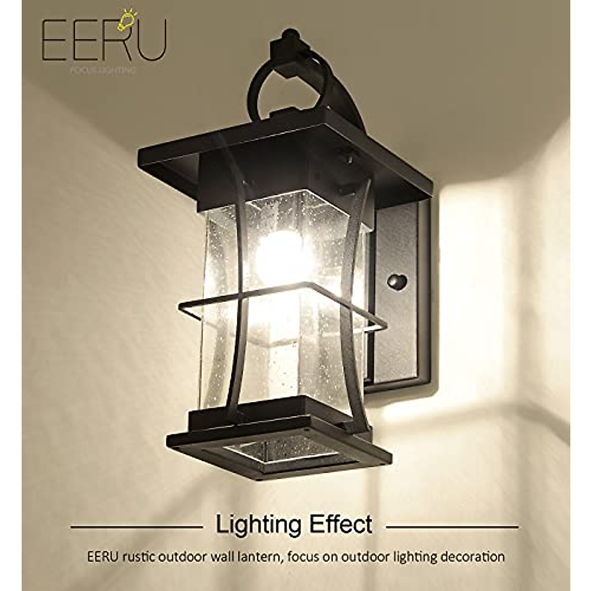 EERU Outdoor Wall Sconces Light Fixtures Exterior Wall Lantern Outside House Lamps Waterproof Black Metal with Clear Seeded Glass, Perfect for Exterior Porch Patio House