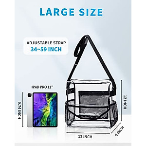 Vorspack Clear Tote Bags - Stadium Approved Clear Bag Clear Stadium Bag with Adjustable Strap Zipper Closure for Sports Events Concerts Work College - Black