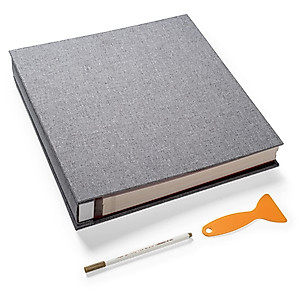 Photo Album Self Adhesive 3x5 4x6 5x7 6x8 8x10 8.5x11 11x10.6 Magnetic Scrapbook Album DIY Length 11x10.6 Inch 40 Pages Linen Cover DIY Photo Album with A Metallic Pen and DIY Accessories(Gray)