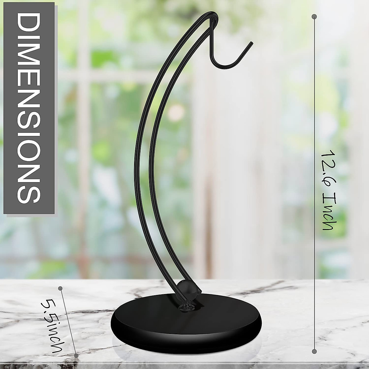 Signice Banana Holder Stand - Newest Patented Modern Banana Tree Hanger with Wood Base Stainless Steel Banana Rack for Home Kitchen Use,Doesn't Tip Over (Full Black)