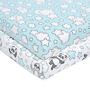 Organic Crib Sheets (2 Pack) - 100% Organic Jersey Cotton Fitted Crib Sheets for Standard Crib and Toddler Mattresses (Blue)