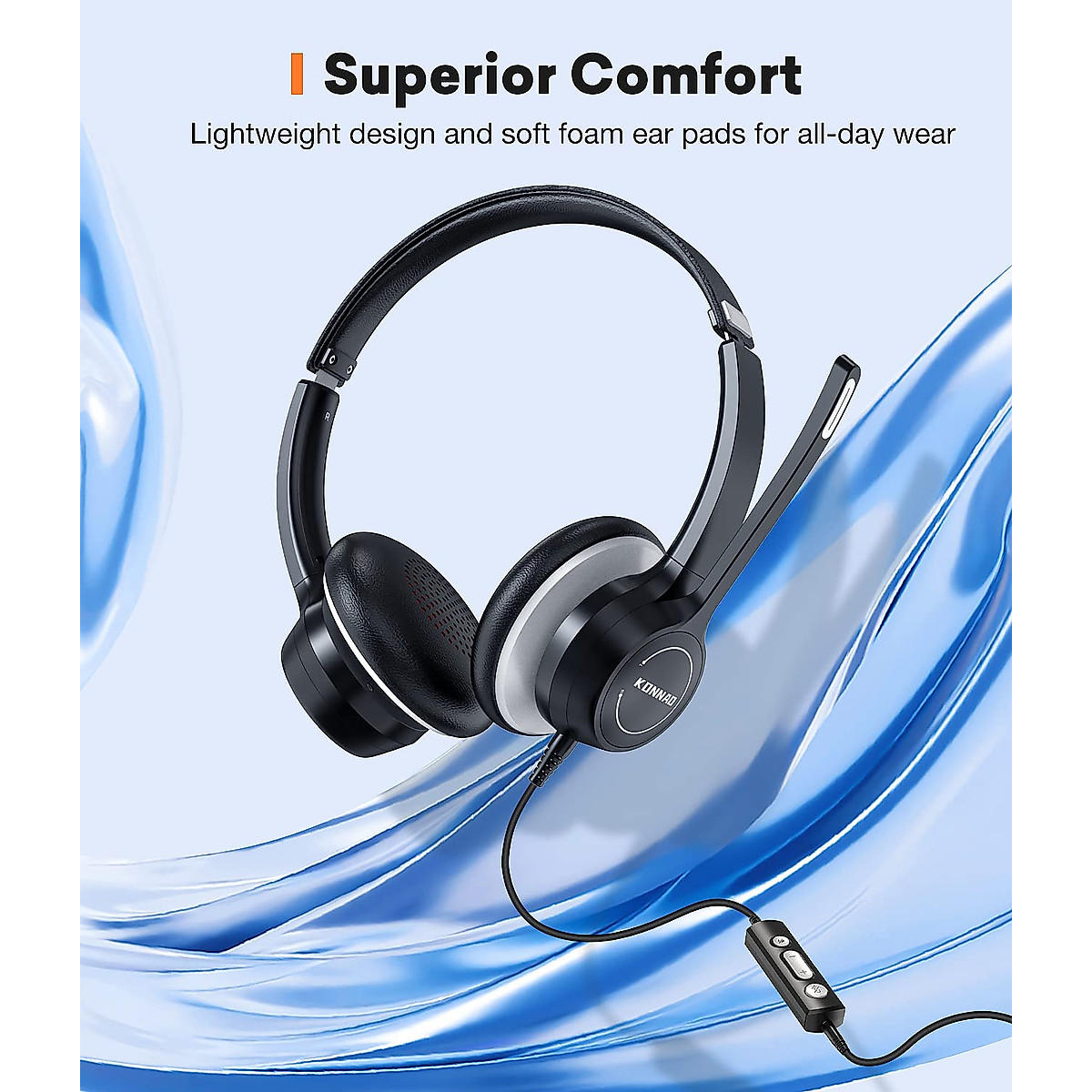 KONNAO USB Headset with Microphone, 3.5mm Wired Computer Headsets with Noise Cancelling Microphone, Stereo Headphones with MIC for PC, in Line Controls, Work Headset for Skype Zoom Tablet Laptop