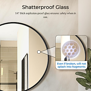 USHOWER Black Round Mirror for Over Sink 24-inch, Circle Bathroom Mirror, Metal Frame Vanity Mirror, Modern Wall Mirror for Entryway Living Room