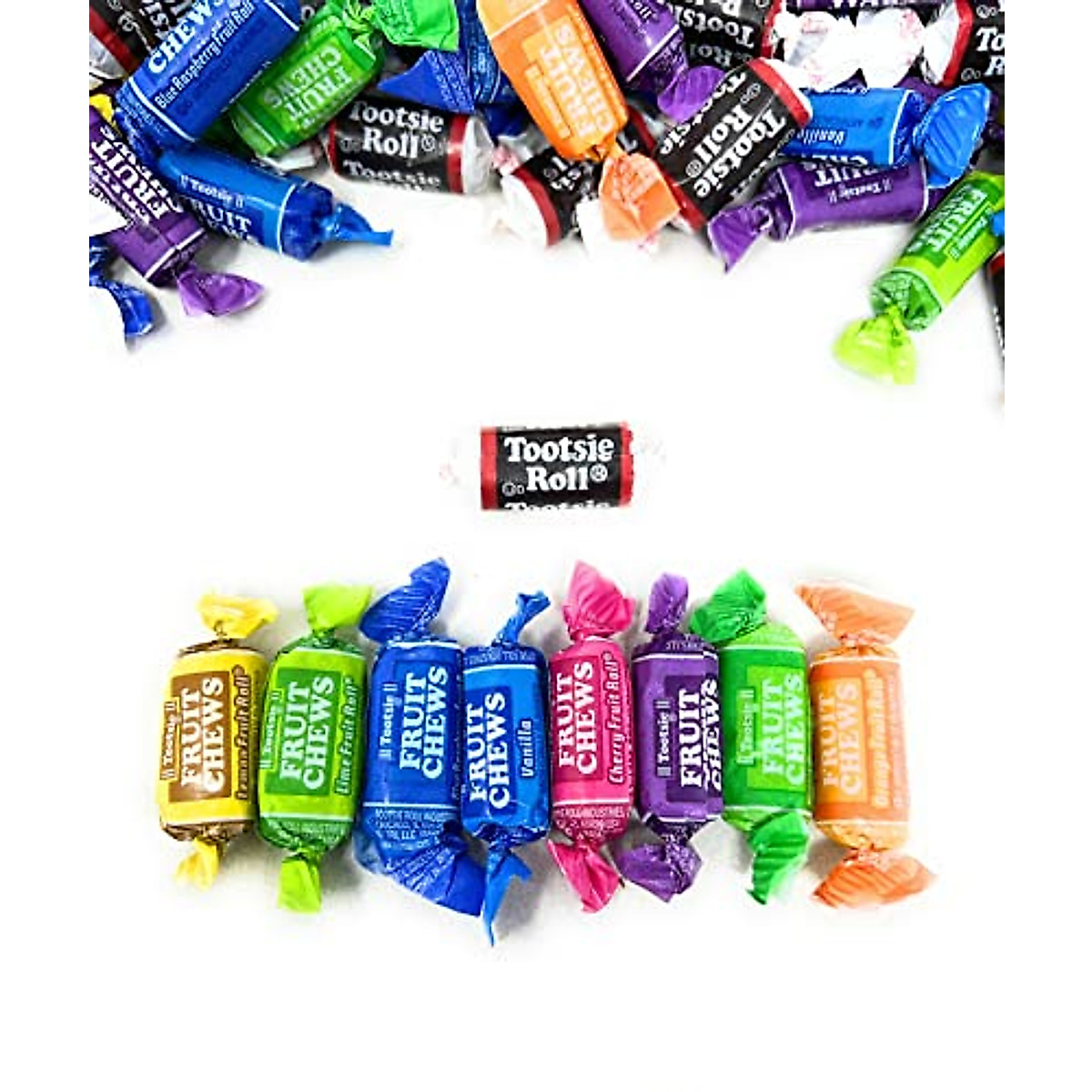 Tootsie Roll Fruit Chews And Original Chocolate Midgees American Chewy Taffies Candy Individually Wrapped In Resealable Bag Bulk 3 Lbs 130+pcs (48-oz) - Made In USA