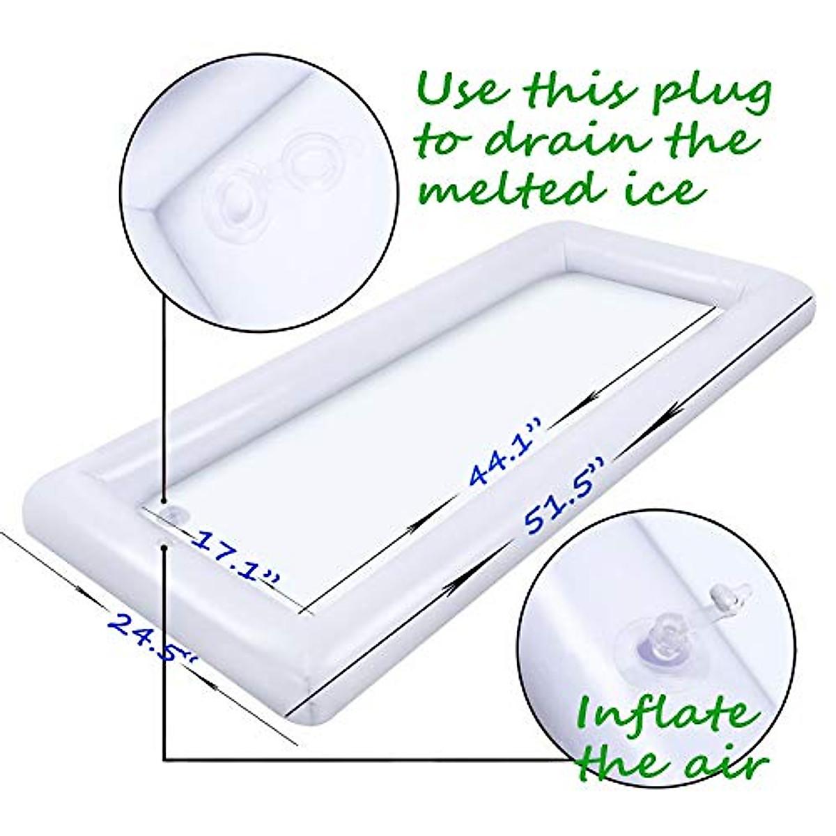 3PCS Inflatable Serving Bar, Buffet Cooler with Drain Plug - Salad Picnic Ice Food Server - Luau Pool Hawaiian Party Supplies with a Hand Pump