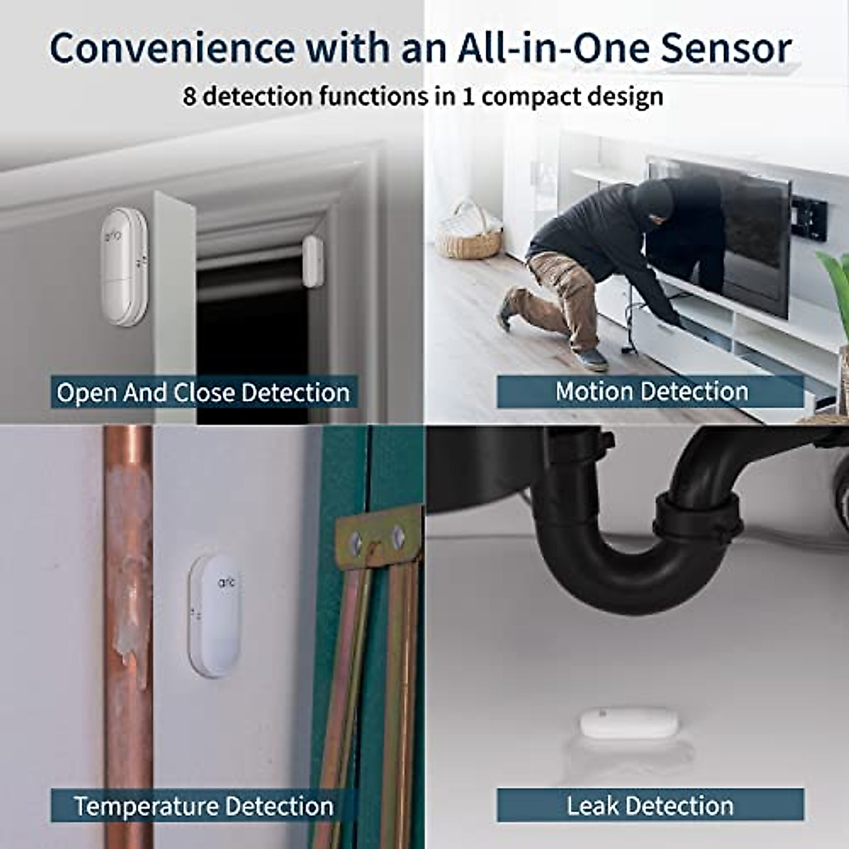 Arlo Home Security System - Wired Keypad Sensor Hub, (5) 8-in-1 Sensors, Yard Sign, 24/7 Professional Monitoring- No Contract Required, DIY Installation, Alarm System for Home Security - SS1501