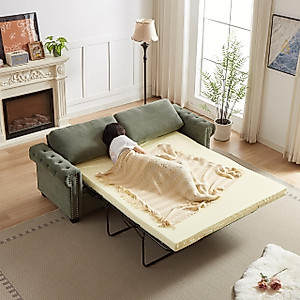 amervanito 83.8" Pull Out Couch, Full Size 2 in 1 Pull Out Sofa Bed, Convertible Couch Bed with Rolled Arms & Mattress, Sleeper Sofa Couch for Living Room, Apartment, Small Spaces (Green)