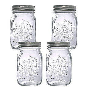 Hovico Mason Jars 17 oz With Regular Lids and Bands, Ideal for Jam,Dishwasher Safe Mason Jar for Fermenting, Kombucha, Kefir, Storing and Canning Uses, Clear- Set of 4