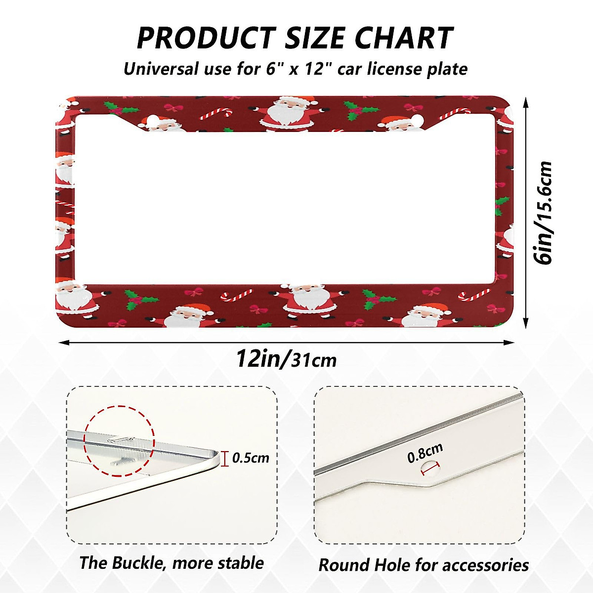 YETTASBIN Christmas Santa Claus License Plate Frames, Decorative License Plate Covers, 2 Packs Universal Aluminum Tag Frame with 2 Holes & Screw Caps for Front and Rear Car Tags, Elliptical Hole