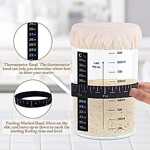 NEOBELLA Sourdough Starter Jar Kit, Sourdough Starter Jar with Thermometer, Scraper, Cloth Cover and Lid. Reusable Sourdough Jar Kit Use for Home Bakery