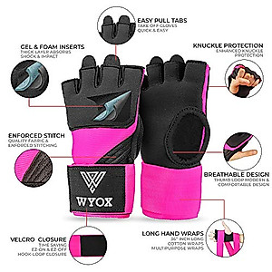 WYOX Gel Quick Hand Wraps for Boxing MMA Kickboxing - EZ-Off & On - Padded Knuckle with Wrist Wrap Protection for Men Women Youth (Pink, S-M)