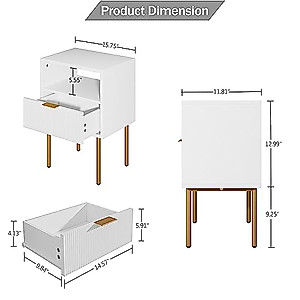 Aobafuir Nightstand, Drawer Dresser for Bedroom, Small Side Table with Drawer, Bedside Furniture, Night Stand, End Table with Gold Frame for Bedroom,Living Room,White
