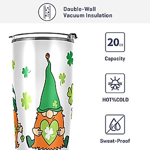 xigua St.patrick's Day Cartoon Gnome 20oz Tumbler with Lid and Straw,Vacuum Insulated Stainless Steel Water Cup,Hot and Cold Drink Cup for Car,Sports, Household, Travel 1