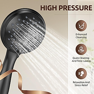 RAINVISTA High Pressure Handheld Shower Head - Matte Black - 6 Functions Detachable Bathroom Shower Head Set with Stainless Steel Hose and Adjustable Shower Arm Bracket