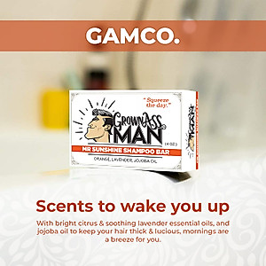 Grown Ass Man Co. - Solid Shampoo Bar Rich Lather 3 in 1: Hair, Beard & Body Wash - Plastic Free & Eco-Friendly, Natural & Organic Clean for All Hair Types, 4oz Bar (Mister Sunshine, 3-Pack)