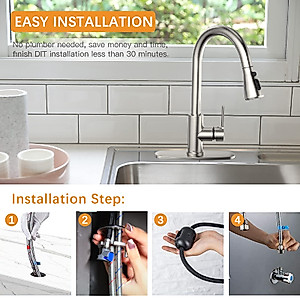 Kitchen Faucet, Brushed Nickel Kitchen Faucet for Sink with Sprayer, Single Handle faucets High Arc Modern Spring Kitchen Sink Faucet Stainless Steel with Deck Plate, for One Hole Or 3 Hole