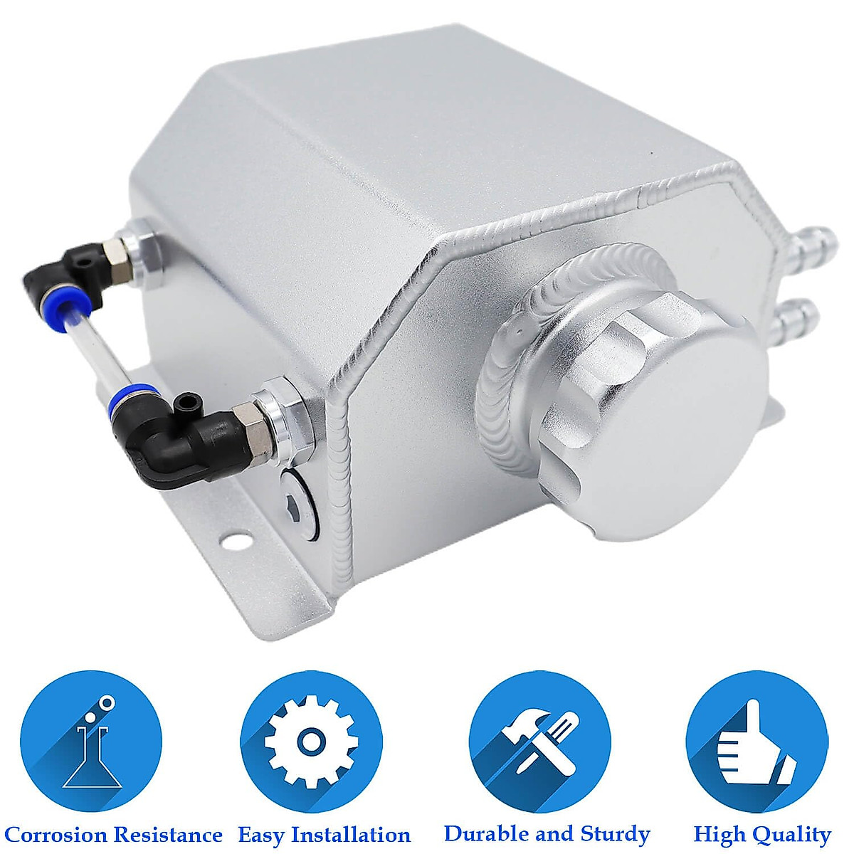 Peopop 1L Universal Aluminum Radiator Coolant Overflow Expansion Tank Recovery Water Tank Reservoir (Silver)