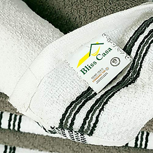 Bliss Casa Kitchen Towels and Dish Cloth Set (12 Pack, 15 x 25 Inch) – 100% Cotton Dish Towels for Kitchen Soft and Highly Absorbent – Tea Towels and Bar Towels for Daily Use (Stripe, Grey)