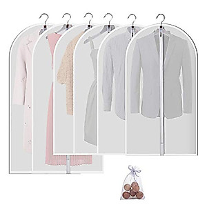 Mskitchen Garment Bags for Closet Storage Garment Covers Clear Garment Bags Clothes Protectors for Closet Hanging Garment Bag Dress Bag Plastic Garment Bags with Cedar Balls -24”x43”/54”/6 Pack