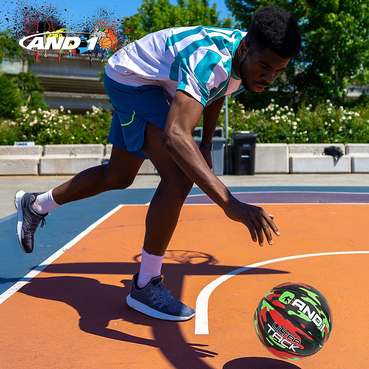 AND1 Ultra Grip Official Regulation Size 7 (29.5 inches) Rubber Deep Channel Construction Streetball, Made for Indoor Outdoor Basketball Games