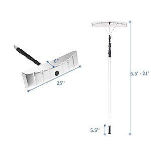 IRONMAX Telescoping Snow Roof Rake, 21FT Lightweight Aluminum Snow Removal Tool with 25 Inch Blade and Extendable Pole, Roof Rakes for Snow, Leaves and Debris Removal