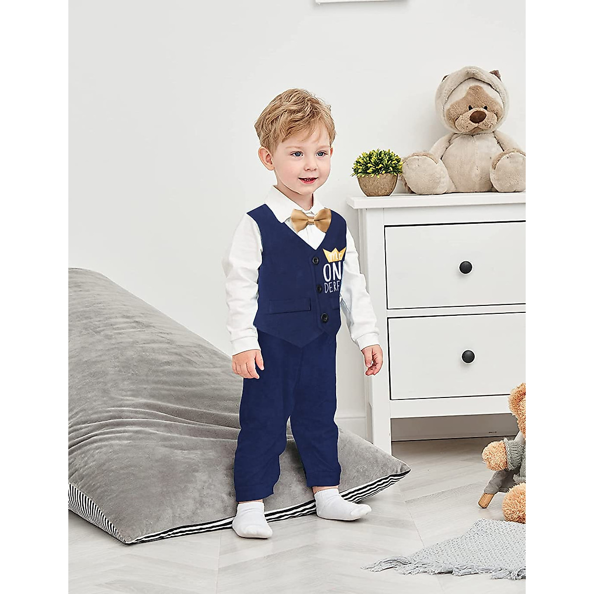 Queenstyle First Birthday Boy Outfit Bowtie Romper 1st Birthday Outfit Boy Gentleman Suit First Birthday Outfit Boy