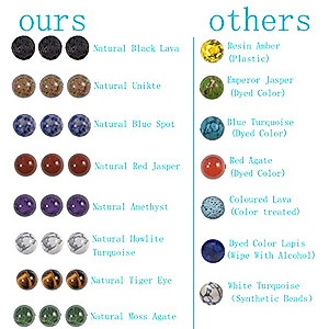 Natural Stone Beads Box Set Kits 8mm Round Loose Gemstone Natural Amethyst Lave Stone Assorted Color with Accessories Tools for Bracelet Jewelry Making (100% Natural Stone Beads Kit 1)