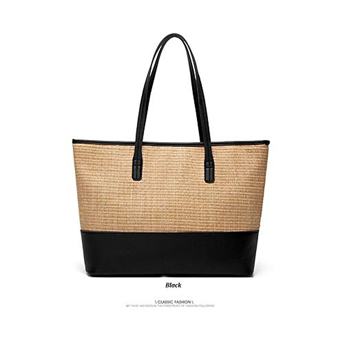 Yoofashion Straw Tote Bag for Women Shoulder Bag Summer Beach Bag Girls Fashion Top Handle Handbag (A110-black)