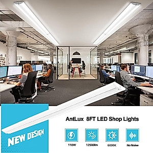 ANTLUX 8FT LED Shop Light, Ultra Slim LED Wraparound 110W [6-lamp T8 Fluorescent Equiv.], 12500LM, 6000K, Commercial 8 Foot Strip Lights, Flush Mount Garage Office Warehouse Ceiling Lighting, 6 Pack
