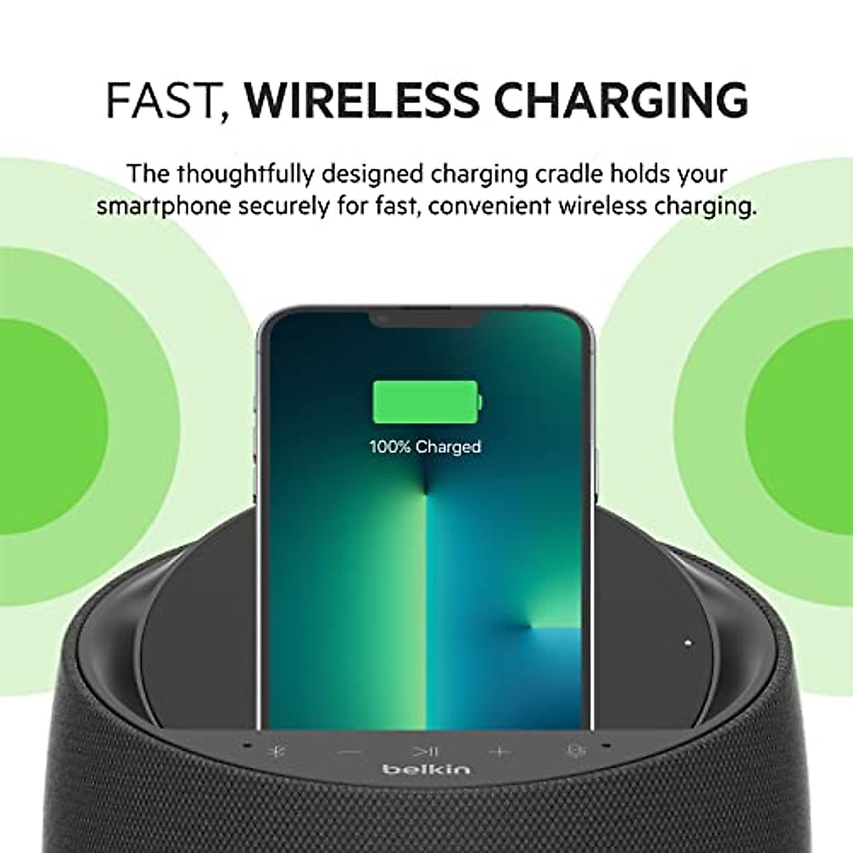 Belkin SOUNDFORM Elite Hi-Fi Smart Speaker + Wireless Charger (Alexa Voice-Controlled Bluetooth Speaker) Sound Technology By Devialet, Fast Wireless Charging for iPhone, Samsung Galaxy & More - Black