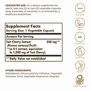 SOLGAR Tart Cherry - 90 Vegetable Capsules, Pack of 2 - Non-GMO, Vegan, Gluten Free, Dairy Free, Kosher - 180 Total Servings
