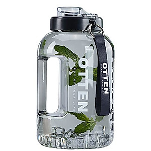 OTTEN Gallon Water Bottle with Time Marker - Reusable Tritan Gym Water Jug, BPA Free Leak Proof (Black, 128 Ounces)