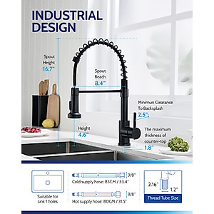 LUFEIDRA Black Kitchen Faucet with Sprayer-High Arc Kitchen Faucets Single Hole 304 Stainless Steel Kitchen Sink Faucet, Efficient Cleaning Faucet for Bar Sink Commercial Modern rv, Matte Black