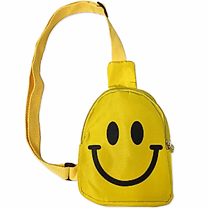 HOLAWIT Happy Face Fun Design Phone Holder Cute Sling Bag Positive Smile Crossbody Backpack for Kids Hiking Daypack Multipurpose Cross Body Chest Bag - Black