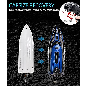 HONGXUNJIE 2.4Ghz RC Boat- 22+ MPH High Speed Remote Control Boat for Adults and Kids for Lakes and Pools with 2 Rechargeable Batteries, Low Battery Alarm, Capsize Recovery (Blue) Age 14+
