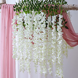 Duovlo 12 Piece Artificial Silk Wisteria Vine 3.6 Feet Ratta Hanging Flower Garland String Home Party Wedding Decor (White)