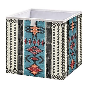 Emelivor Aztec Cube Storage Bin Fabric Storage Cubes Large Storage Baskets for Shelves Collapsible Cube Organizer Bins for Home Closet Bedroom Drawers Home Decor,11 x 11inch