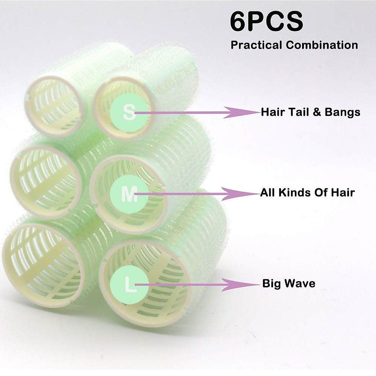 Taouwan Self Grip Hair Rollers Set,Natural Fluffy Hair Roots Hair Styling Tool, Hairdressing Curlers for Women,Large.Medium.Small 6 PCS DIY Self Grip Curlers (Cyan)